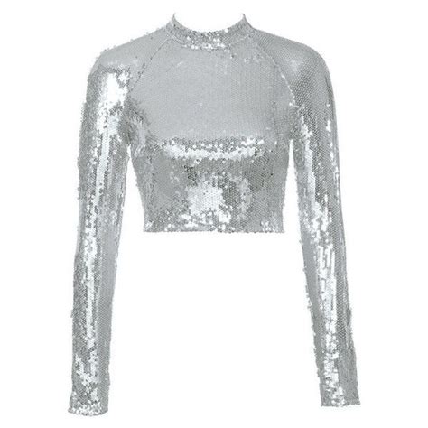 Kasturi Silver Stretch Mirror Sequin Top Liked On Polyvore Featuring