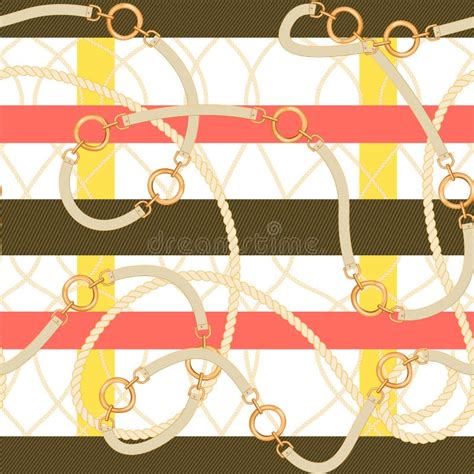 Abstarct Seamless Pattern With Trendy Checkered Print Gold Chains
