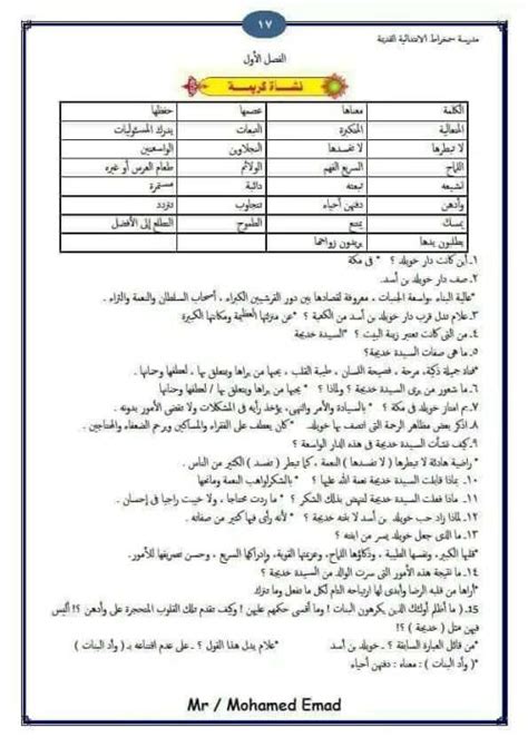 حل اسئلة الكتاب المدرسي قصه السيده خديجه مدرس اول