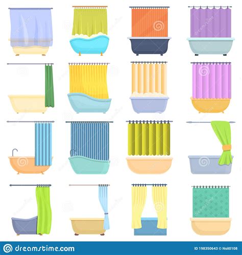 Shower Curtain Icons Set Cartoon Style Stock Vector Illustration Of