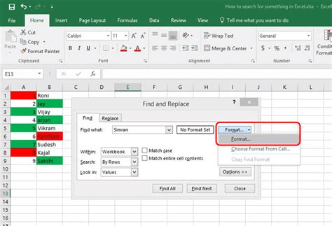 how to use excel search function to find a word in excel
