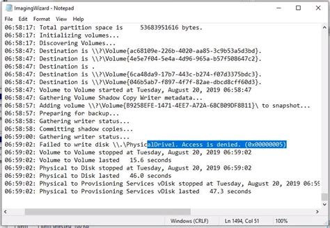 pvs imaging wizard fails with “ failed to write disk” message after it