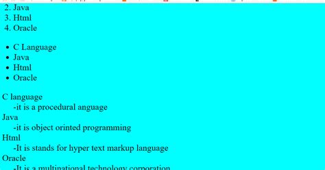 create a html page of different type of list like ordered list or