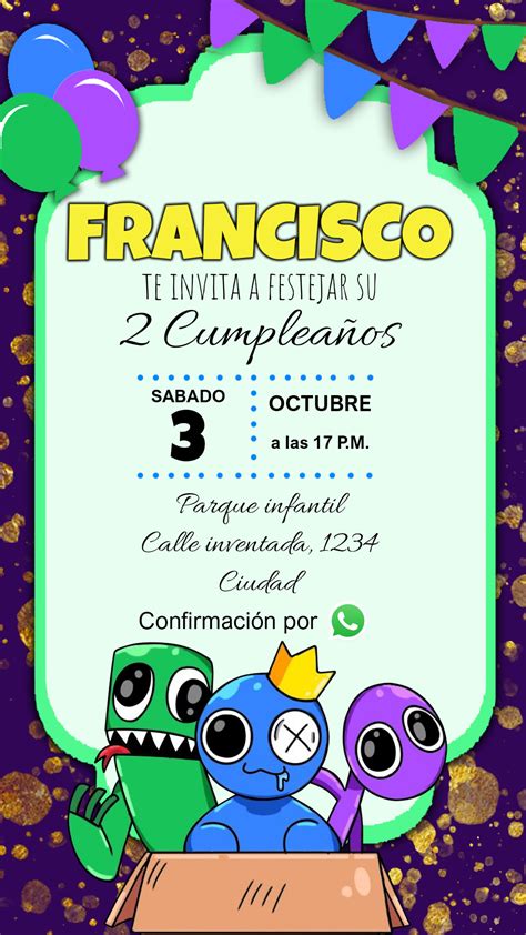 Plantillas De Invitaciones De Rainbow Friends Para Cumpleaños Gratis