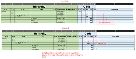 vba excel how to concatenate cells following a pattern cells are