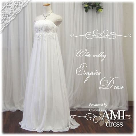 ウェディング ウエディングドレス シンプルなエンパイアドレス 結婚式 ブライダル オフホワイト 8887 ドレス Ami Dress 通販