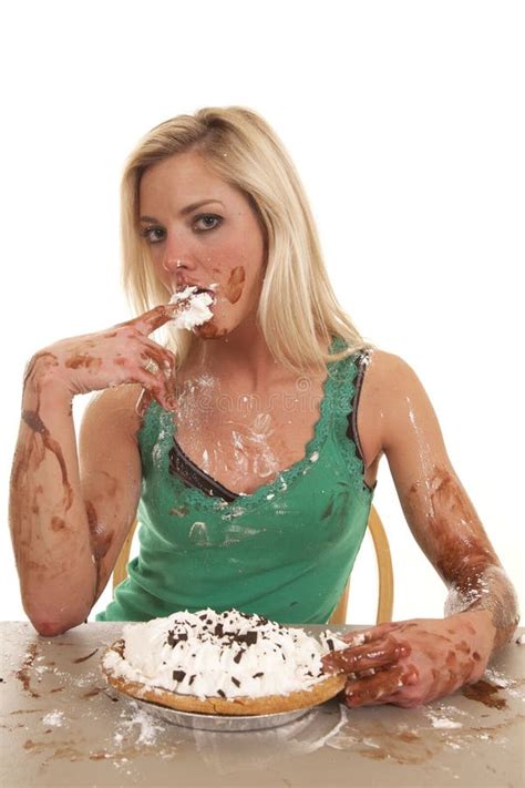 Messy Chocolate Woman Taste Whipped Cream Stock Image Image Of Girl