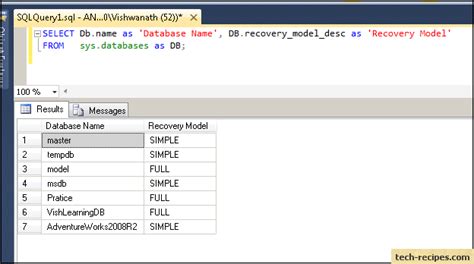 how to identify the recovery model of a database in sql server