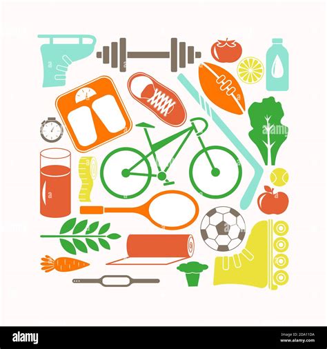 Healthy Lifestyle And Sport Icons Set Vector Illustration In Cartoon