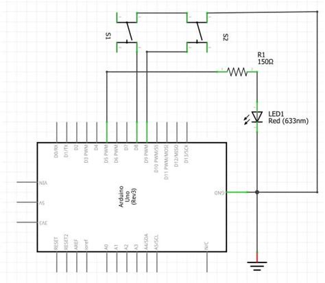 video how to use arduino and push button switches to turn an led on off