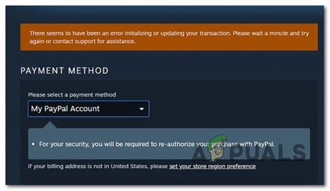 how to fix error initializing or updating your transaction in steam