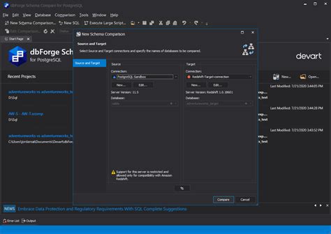 schema compare tool to diff and sync postgresql and amazon redshift