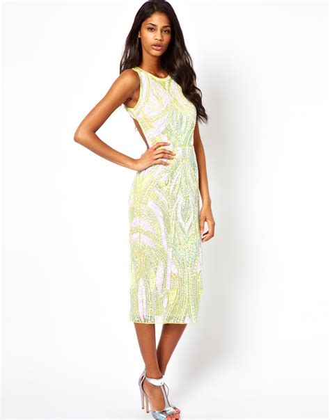 Lyst Asos Backless Midi Sequin Dress In Green