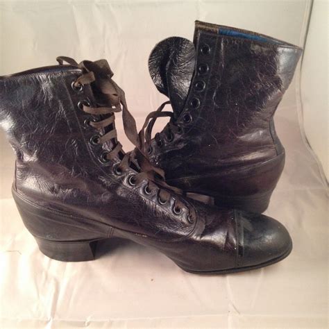 Victorian Boots Lace Up Boots In Black Leather Ladies