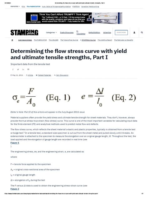 Determining The Flow Stress Curve With Yield And Ultimate Tensile