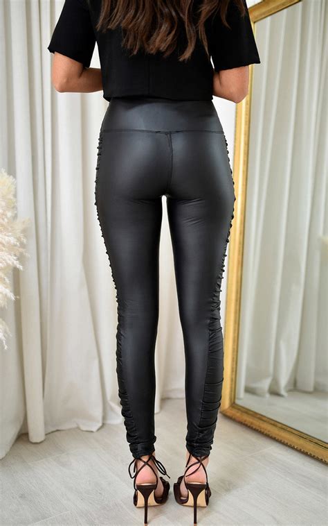 Amirah Faux Leather High Waist Leggings In Black Ikrush
