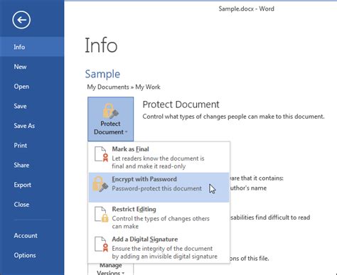 how to add an open password to a word document