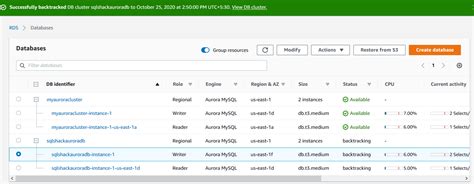 rewind or forward the amazon aurora cluster with mysql