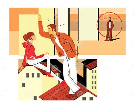 Flirting Sitting On The Roof A Young Man Flirts With A Girl Holding