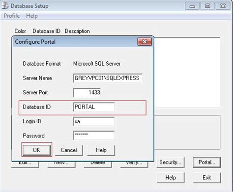 error while setting up database configuration for sage 300 portal setup