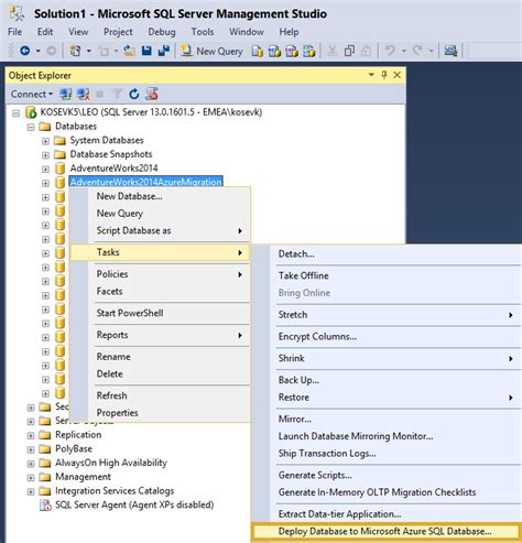 how to migrate an on premise sql server database to azure