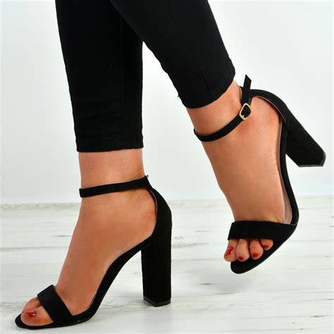 New Womens Ankle Strap Block Heel Sandals Peep Toe Ladies Shoes Size Uk 3 8