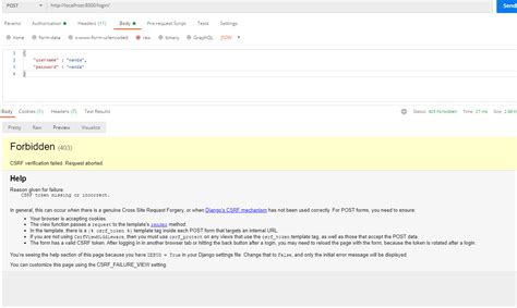 django while trying to signin using postaman it throws as error of