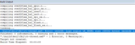 keil编译报错 error l6220e load region lr irom1 size 65552 bytes exceeds