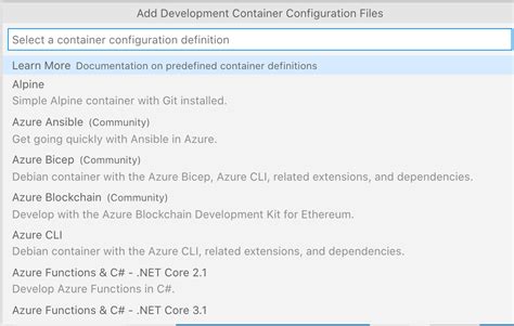 an empty workspaces shows all dev containers and not only the core