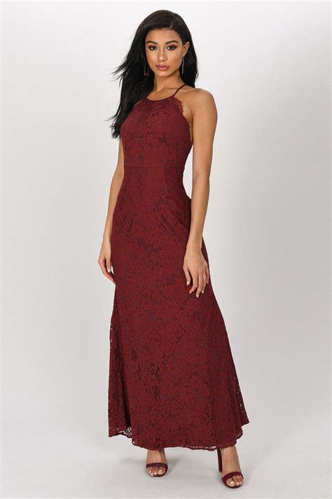 Buy Maroon Halter Neck Dress In Stock