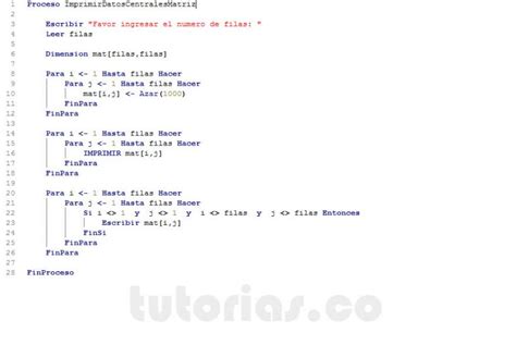 arreglos pseint datos centrales de una matriz