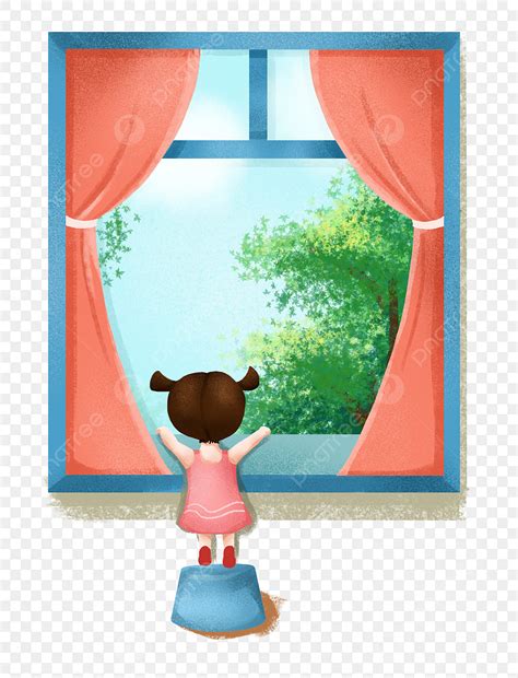 رسم مرسومة باليد رسوم متحركة فتاة صغيرة نافذة فتاة صغيرة Clipart
