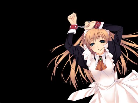 Apron Black Blonde Hair Blue Eyes Bondage Chain F Ism Headdress Maid