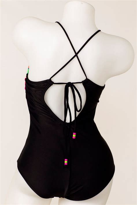 Sexy One Piece Swimsuit Floral Suit Beaded Embroidered