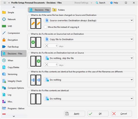using syncbackpro expert mode decisions files