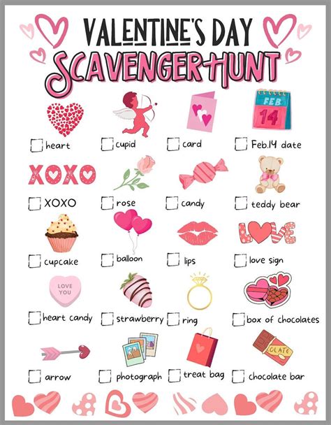 Valentines Day Treasure Hunt Valentines Day Scavenger Hunt Valentines