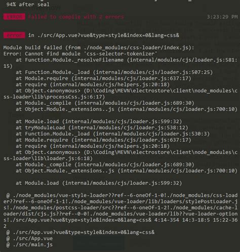 javascript error cannot find module css selector tokenizer stack