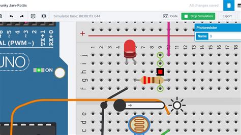 tinkercad led brightness control using photo resistor and