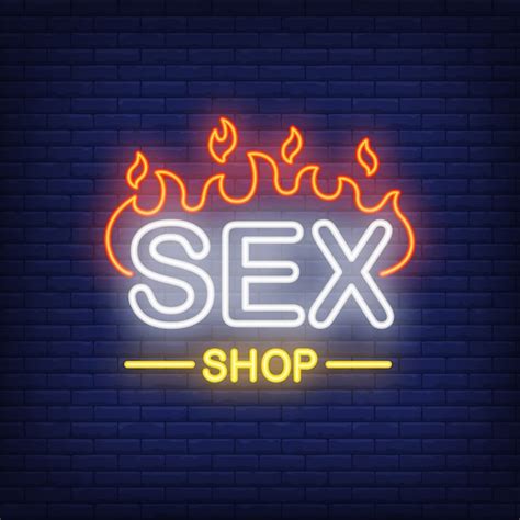 Free Vector Sex Shop Lettering On Fire Neon Sign On Brick Background