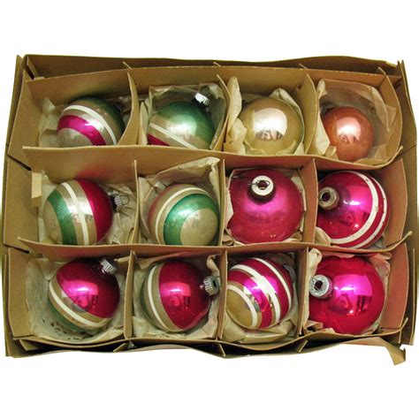 12 Vintage Shiny Brite Glass Ornaments 1950s Vintage Used Condition