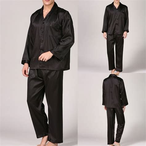 Cllios Mens Silk Satin Pajamas Sets Long Sleeve Sleepwear 2 Piece