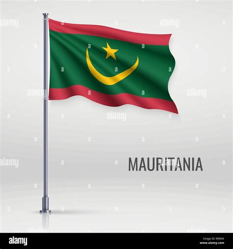 Waving Flag Of Mauritania On Flagpole Template For Independence Day