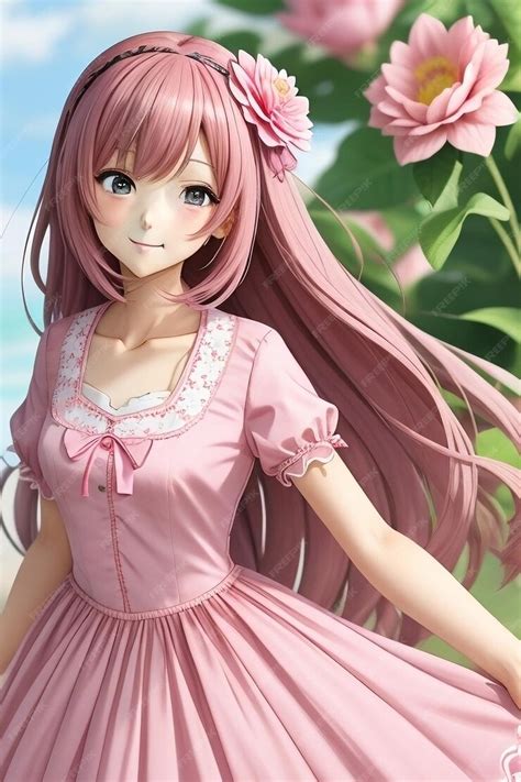 Premium Ai Image Anime Girl In A Pink Dress Looking At You