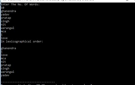 c program to sort elements in lexicographical order dictionary order