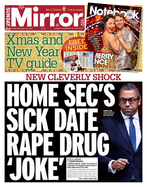 Sunday Mirror Front Page 24th Of December 2023 Tomorrows Papers Today