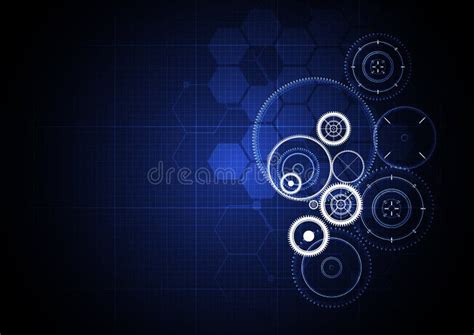 Technological Abstract Digital Gears Interface Background Vector Stock