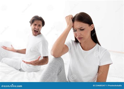 Unhappy Upset Caucasian Millennial Wife Ignores Screaming Husband Lady