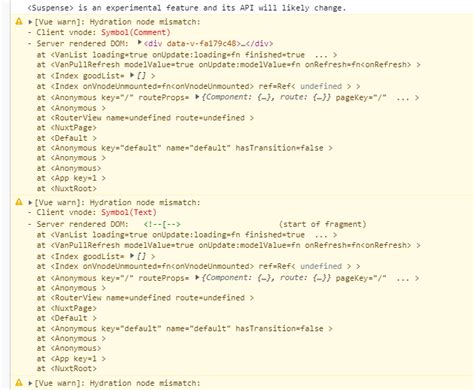 [vue warn] hydration node mismatch client vnode symbol comment
