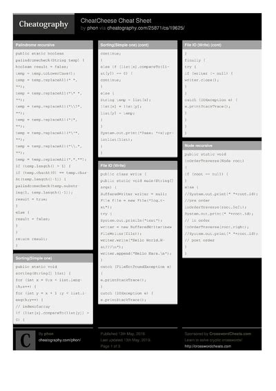 java basic intro cheat sheet by phon download free from cheatography