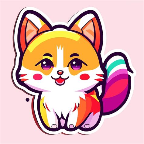 Premium Vector Sticker Happy Colorful Cat Kawaii Contour